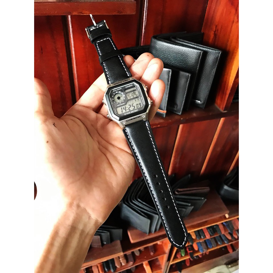 Dây Da Đồng Hồ Casio ae1200 whd màu đen kèm khóa | Shopee Việt Nam