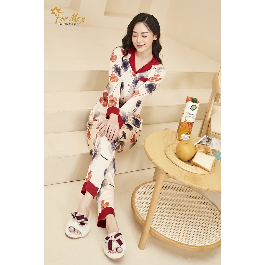BỘ LỤA GIẤY LUXURY DÀI TAY HOA TÍM PHỐI 04, FORME PIJAMAS | Shopee Việt Nam