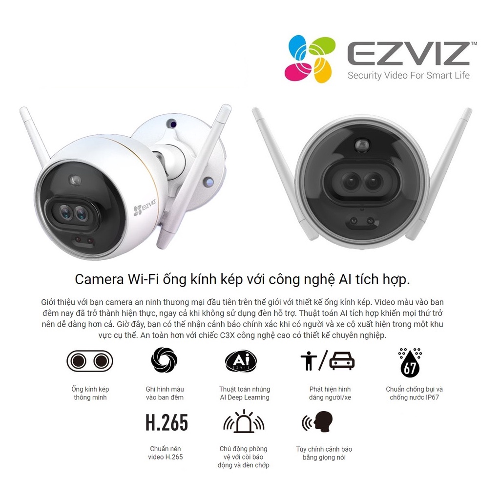 Camera Ezviz C3X 1080P- Camera Wifi ngoài trời thông minh- tích hợp ...