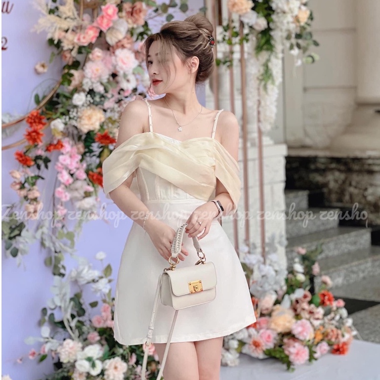Đầm dự tiệc 2 dây dáng xòe phối bèo voan đáng yêu - Fara Dress | Shopee ...