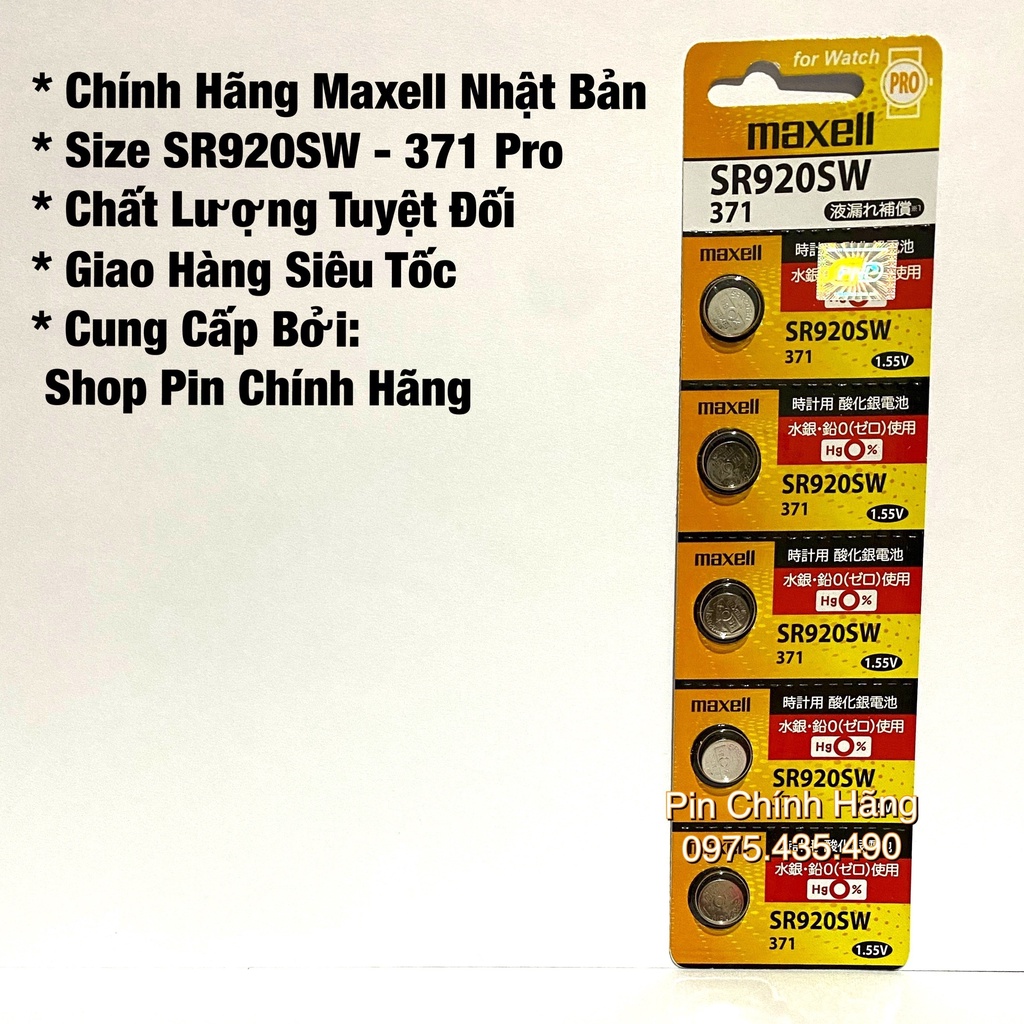Pin Đồng Hồ Maxell SR920SW - 371 PRO Vỉ 5 Viên Hàng Chính Hãng Made in ...