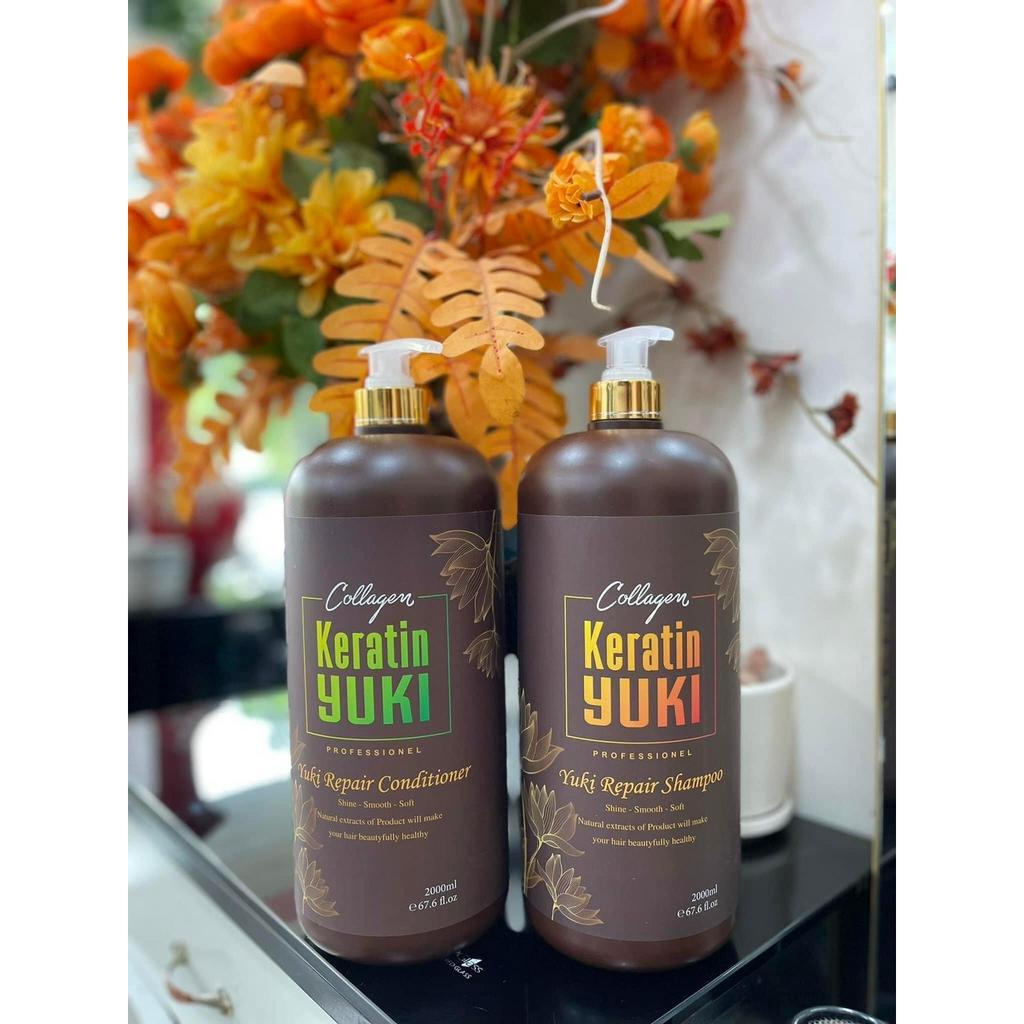 Gội xả colagen keratin YUKI 2000ml/1 chai siêu mềm mượt, kích mọc tóc , phục hồi tóc hư tổn ...
