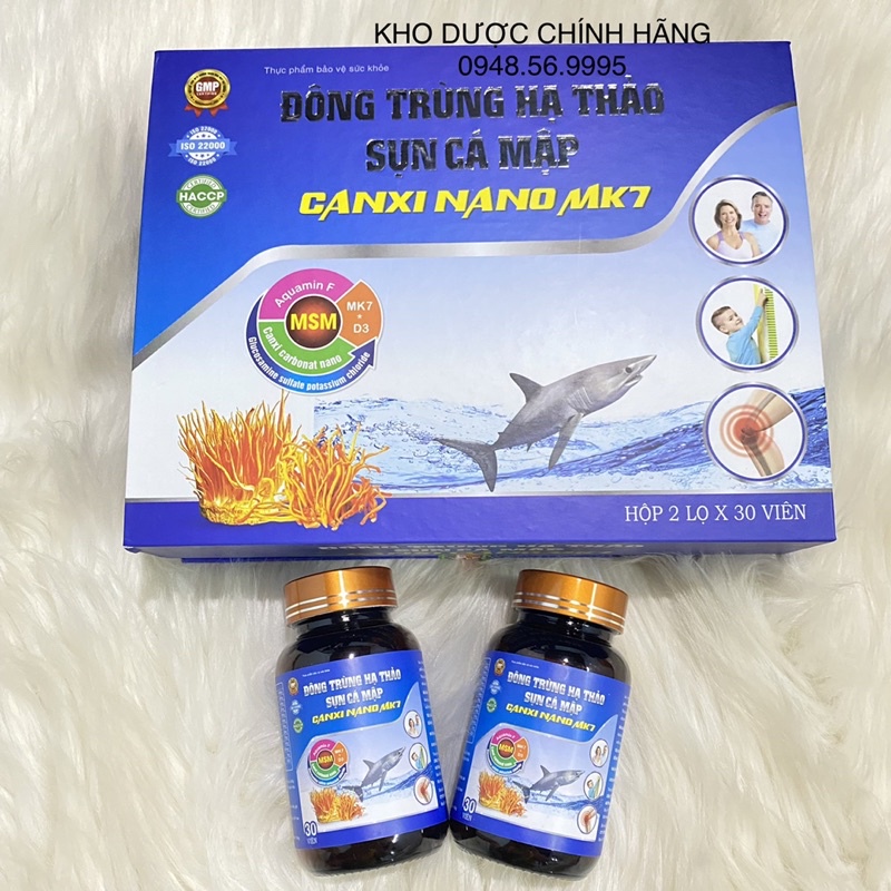 ĐÔNG TRÙNG HẠ THẢO SỤN CÁ MẬP CANXI NANO MK7 hộp 2 lọ x 30 viên - Viên uống xương khớp | Shopee ...