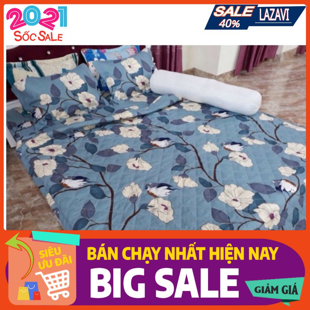Bộ ga gối poly 1,6m hoa chim nền xanh | Shopee Việt Nam