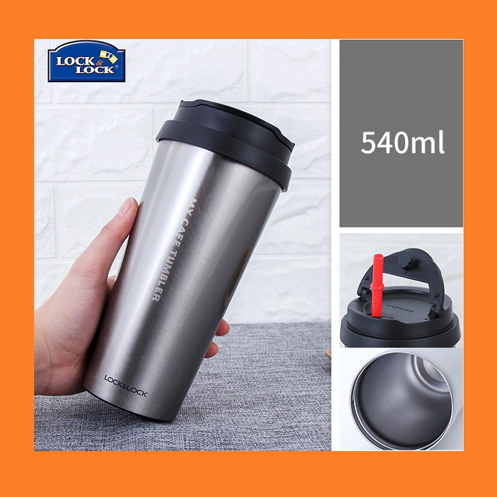 Bình nước giữ nhiệt Lock & Lock CLIP TUMBLER 540ml - ly cà phê Inox giữ nhiệt LHC4151 có ống hút ...