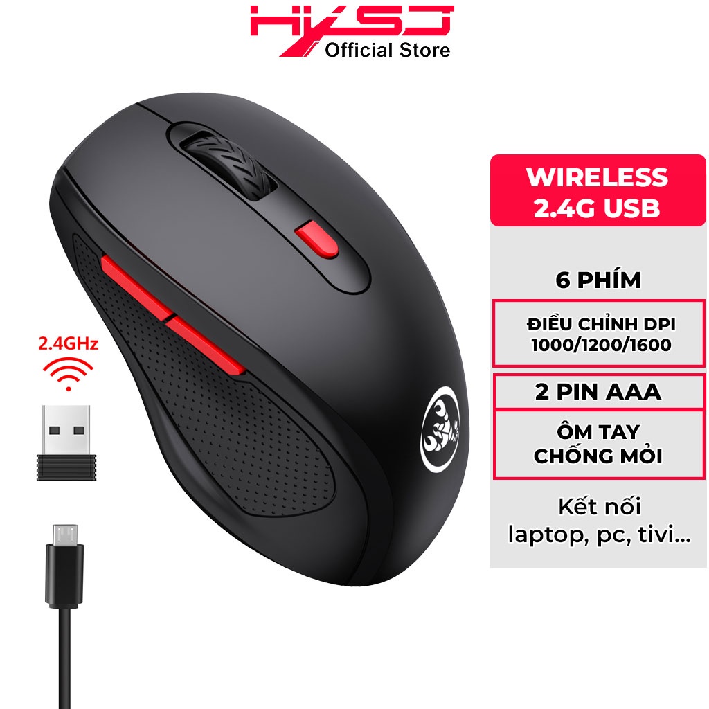 Chuột không dây HXSJ T67 6 nút cầm tay công thái học dùng cho văn phòng chơi game chuyên nghiệp ...