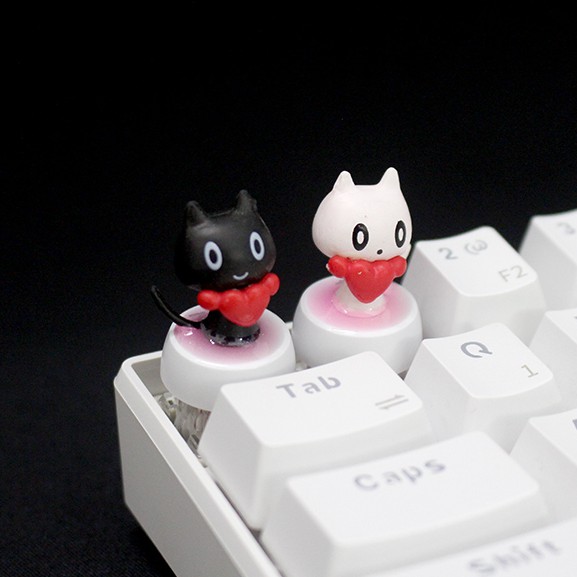 Keycap lẻ hình Mèo cặp cute ôm trái tim siêu dễ thương (Keycap Artisan ...