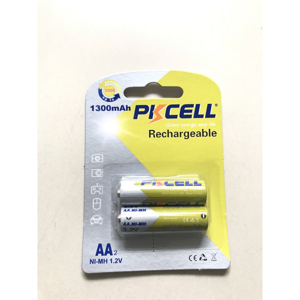 Bộ 2 Pin sạc AA PkCell 1300mAh 1.2V dùng cho đèn flash camera, micro ...