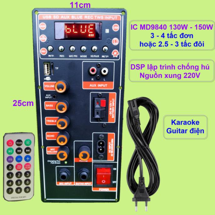 Mạch loa kéo IC MD9840 130W – 150W DSP lập trình chống hú, nguồn xung ...