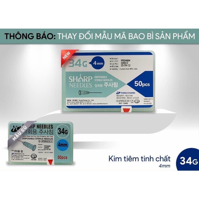Hộp 50 Đầu kim SHARP tiêm meso 32G 34G size 4mm Hàn Quốc Tiêm prp căng ...