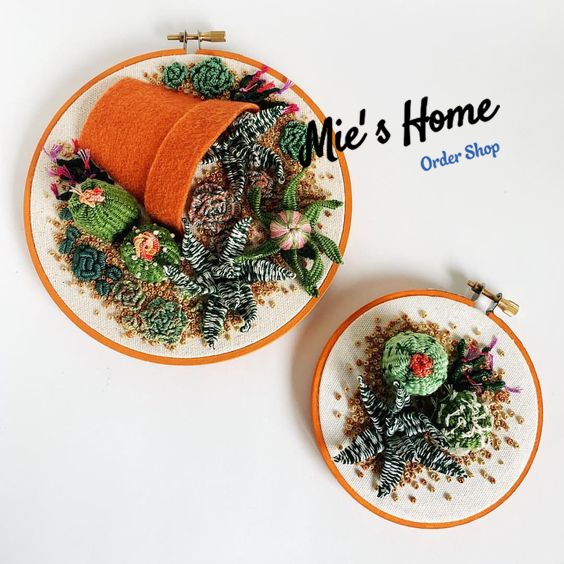 ( CÓ SẴN) DIY thêu thủ công sen đá - hoa 3D tự làm- HOOP DECO HOME- KIT ...