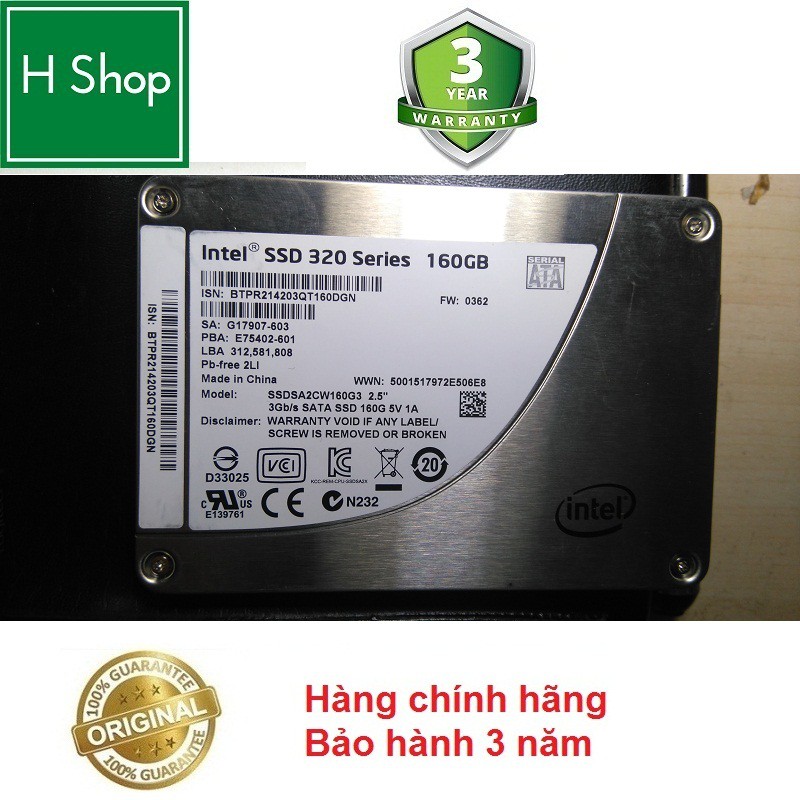Ổ cứng SSD 160Gb Intel 320 series, hàng tháo máy chính hãng, bảo hành 3 ...