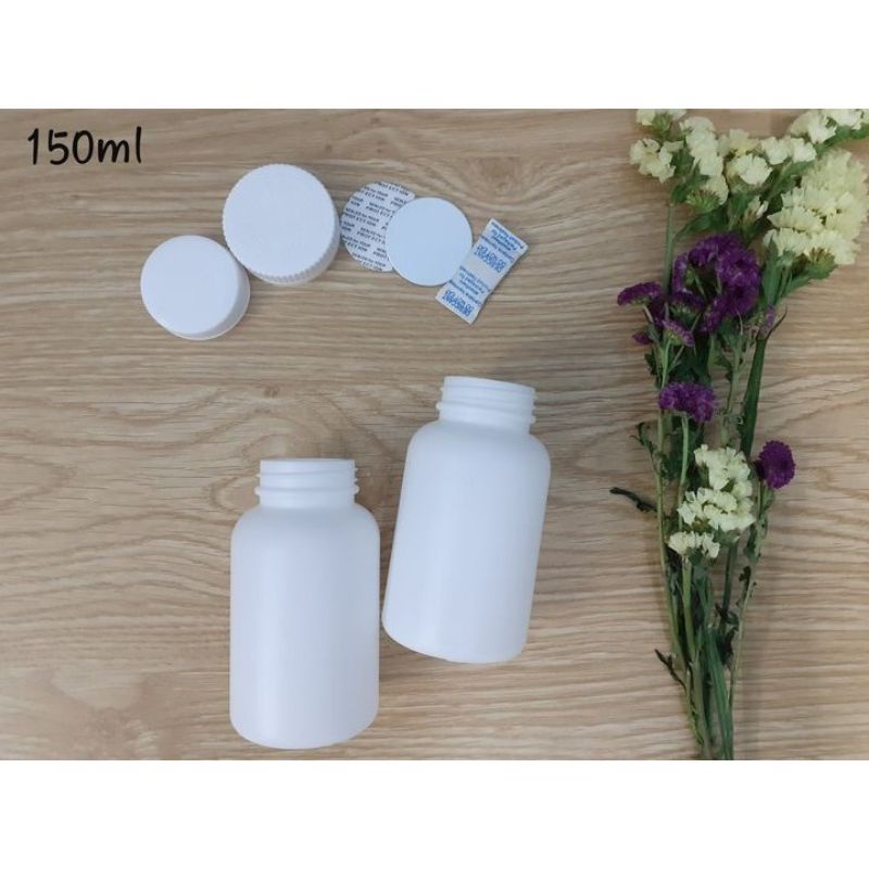 combo 50 chai lọ nhựa đựng thuốc viên, hủ nhựa Hdpe đựng thuốc viên 150ml gồm siu và gói hút ẩm ...