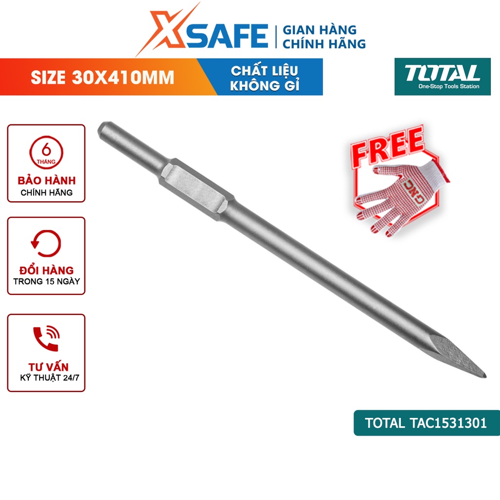 Mũi đục nhọn đuôi lục giác TOTAL TAC1531301 size 30x410mm, nhọn, phù ...