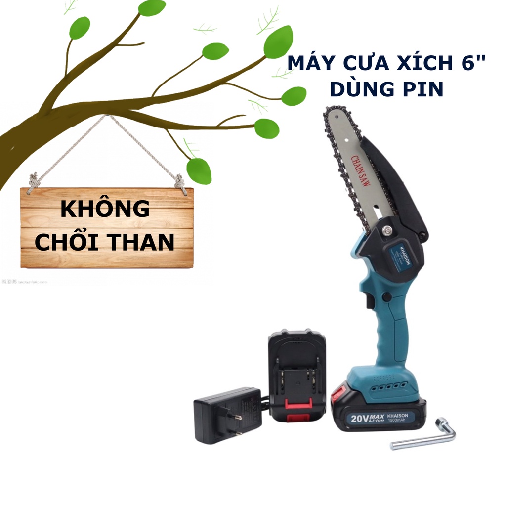 Máy cưa xích cưa gỗ cầm tay 6 inch 20v không chổi than Khaison bộ 2 pin ...