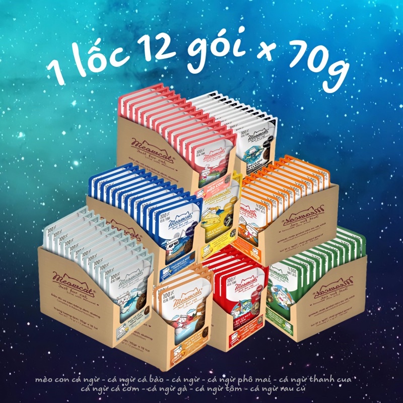 Meowcat - (1 lốc 12 gói) Pate thức ăn ướt cho mèo Meowcat nhiều vị (12 gói x 70g) | Shopee Việt Nam