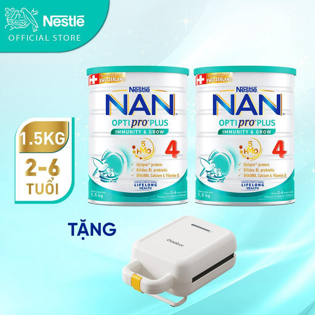 [Tặng Máy nướng bánh mì Gaabor ] Bộ 2 Lon Sữa bột Nestlé NAN OPTIPRO PLUS 4 1500g/lon với 5HMO ...
