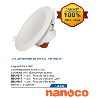 Đèn LED Downlight Nanoco 5W NDL0539, NDL0549, NDL0569 - Góc Chiếu 90 ...