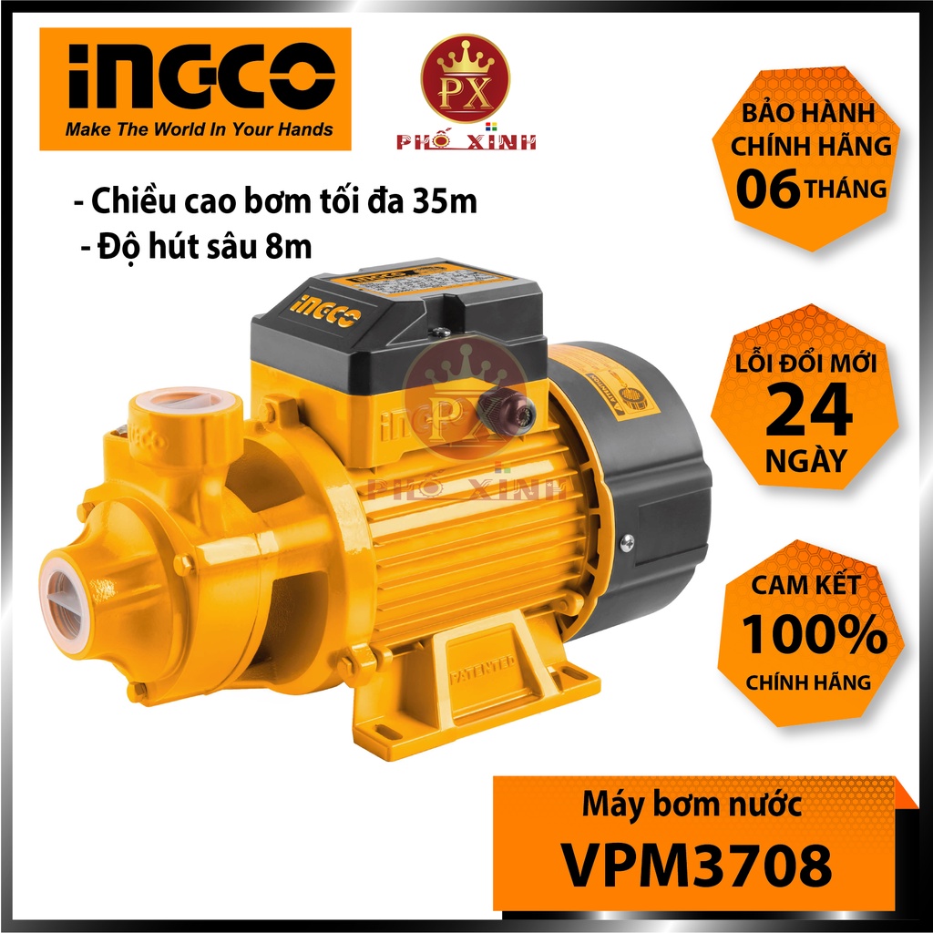 Máy bơm nước INGCO VPM3708 Máy bơm tăng áp 370W(0.5HP), chiều cao bơm ...