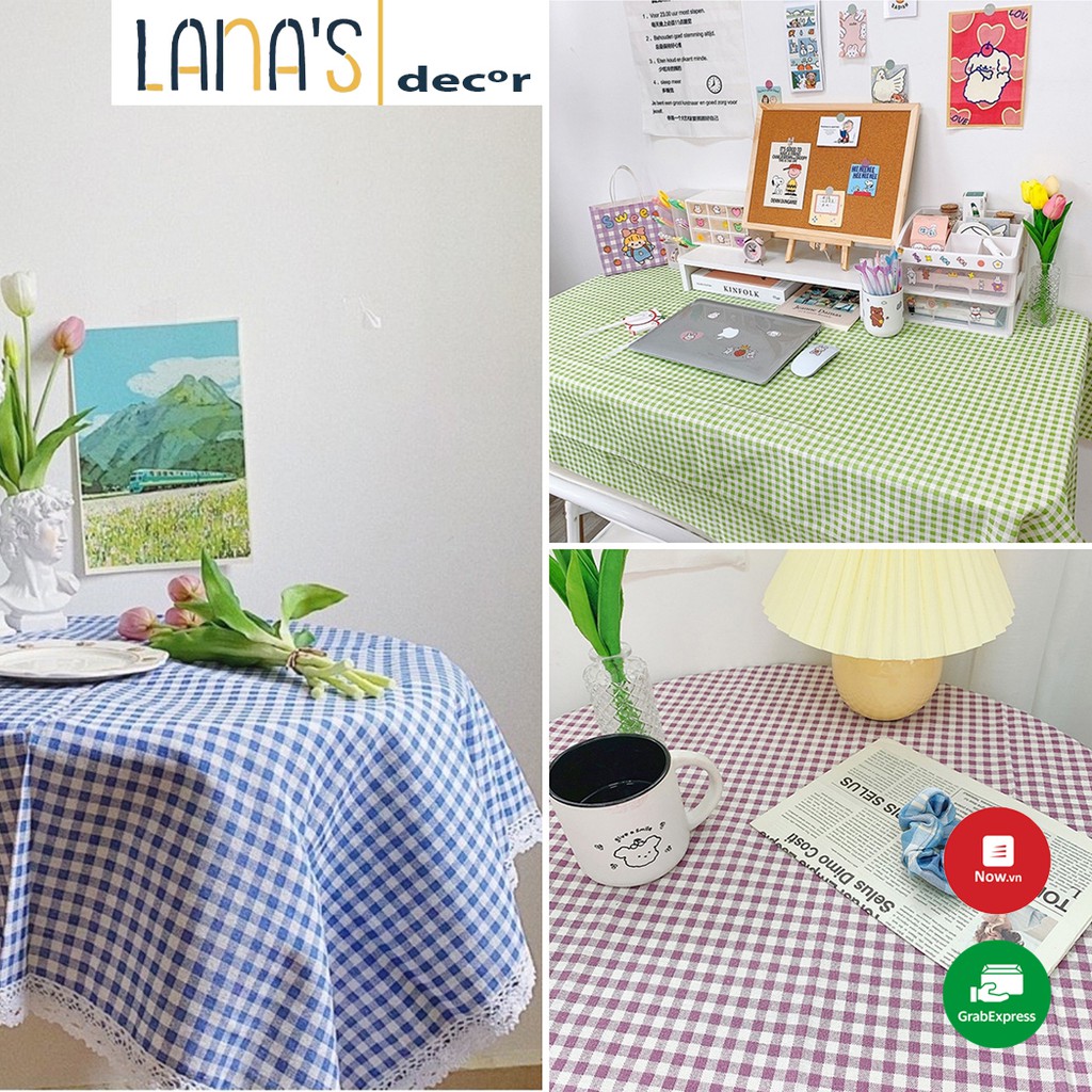 Khăn Trải Bàn Vải Canvas Caro Nhiều Màu Caro Xanh, Caro Tím Viền Ren ...