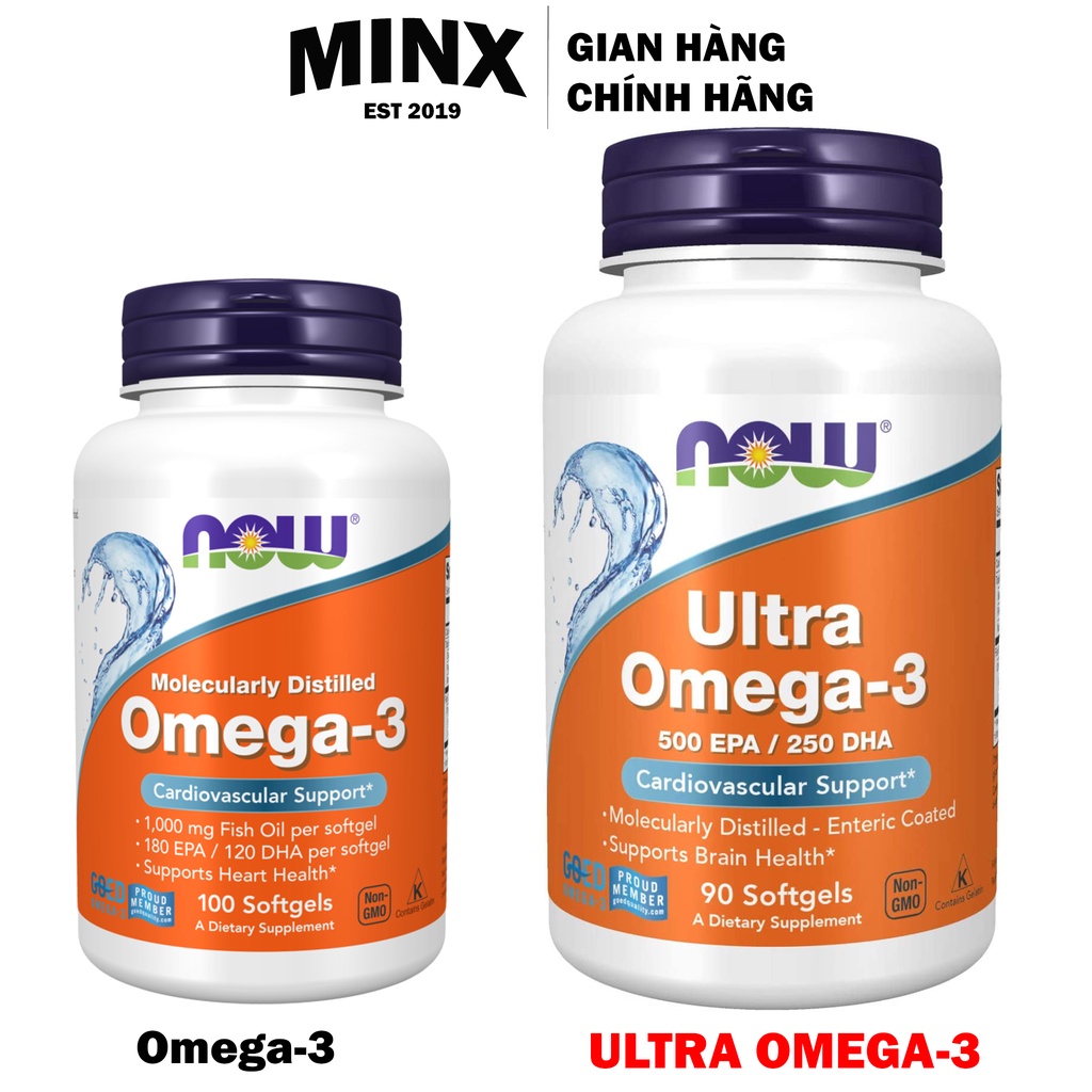 Dầu cá nâng cấp Now Ultra Omega 3 500 EPA 250 DHA - Omega-3 180 EPA 120 DHA Fish oil Omega3 ...