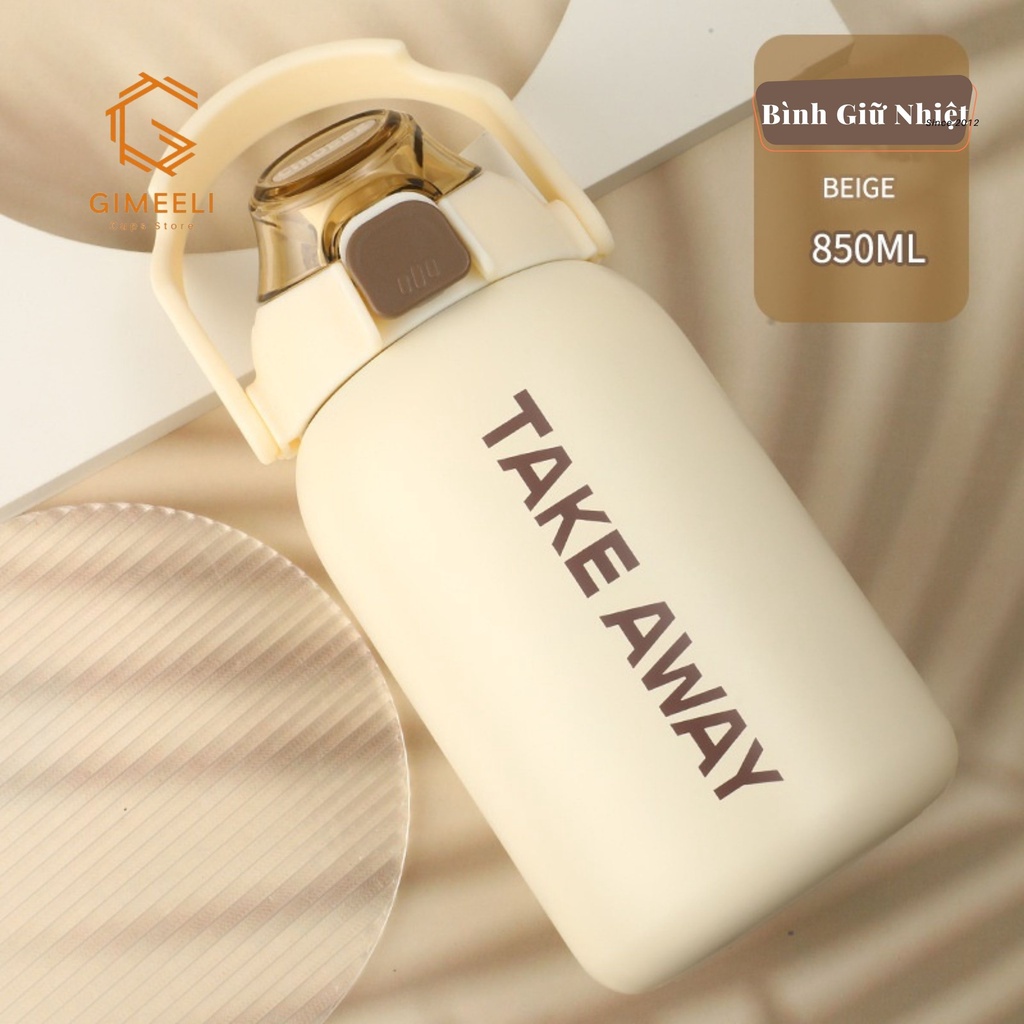 Bình nước giữ nhiệt cute Take A Way Gimeeli 850ml chất liệu inox 304 hai lớp chống gỉ có quai ...
