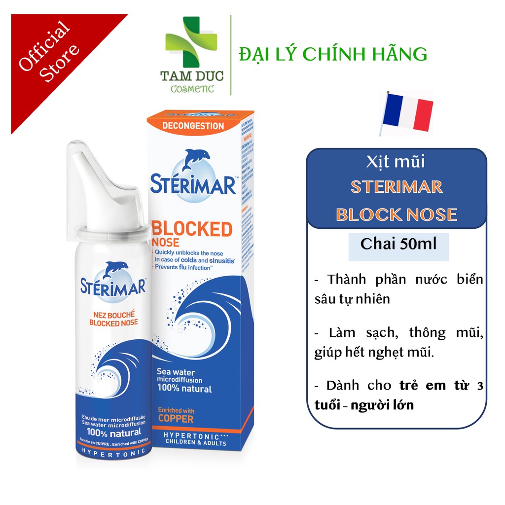 Xịt Mũi STERIMAR BLOCKED NOSE [Chai 50ml] - Làm sạch, giảm nghẹt mũi ...