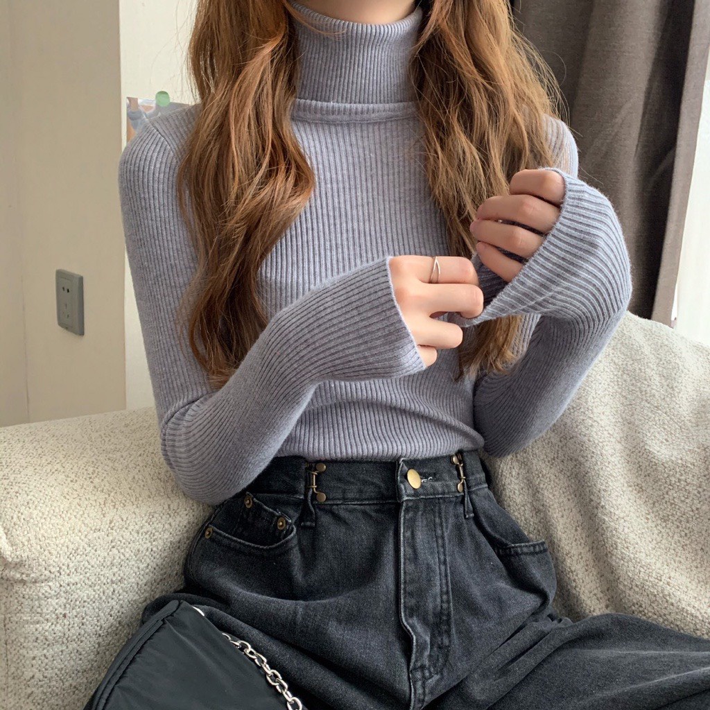 Áo Len Nữ, Len Tăm Ôm Body Cổ 5p Mềm Mịn Tay Dài Giữ Nhiệt Hàng Qc Siêu ...