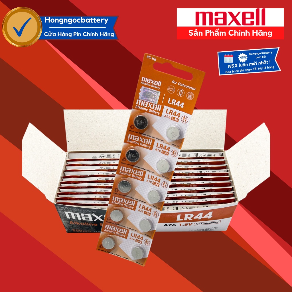 Pin LR44, A76, AG13 - Pin cúc áo MITSUBISHI , Maxell LR44 vỉ 10 viên ...