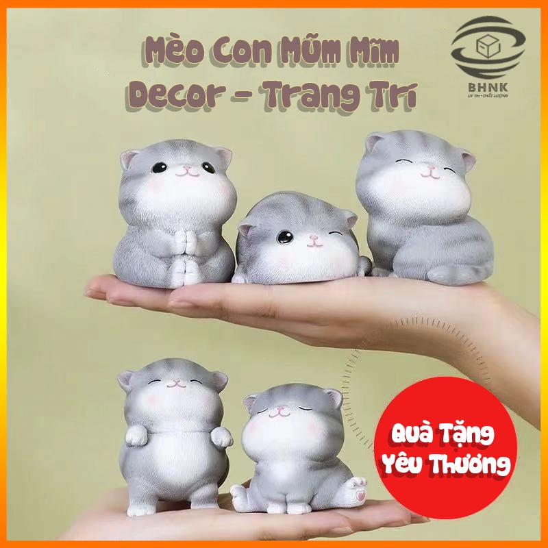 Mô hình tượng 5 mèo con biểu cảm đáng yêu dùng để decor, trang trí ...