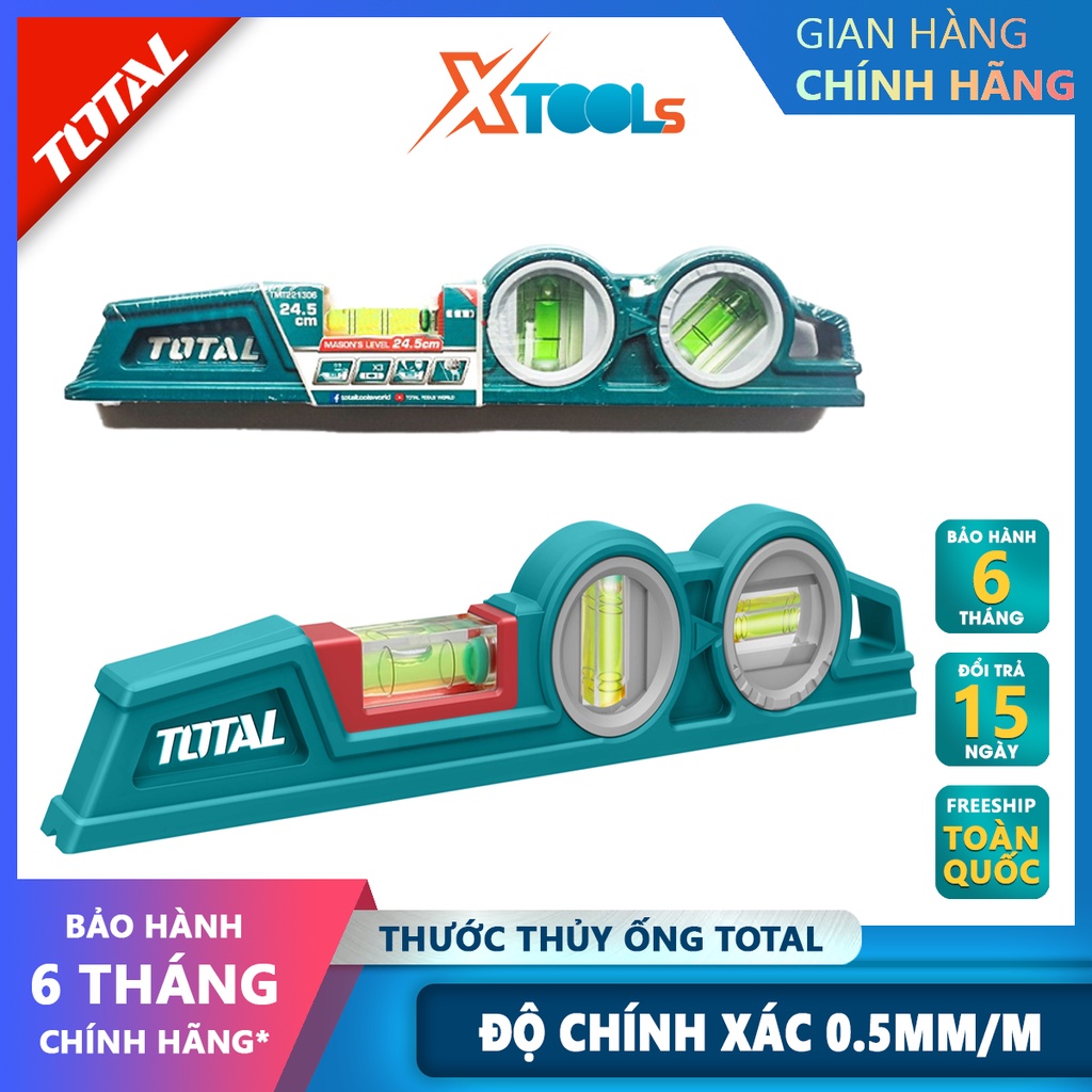 Thước thủy nivo mini 2 chiều TOTAL Chiều dài 24,5cm, Độ chính xác 0,5mm ...