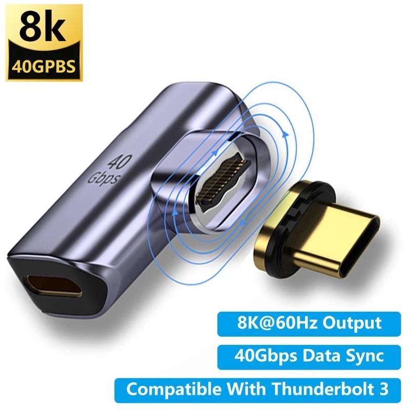 Usb4.0 Thunderbolt3 Bộ chuyển đổi từ tính USB C sang Type C 40Gbps 100W Cáp chuyển đổi nam châm ...