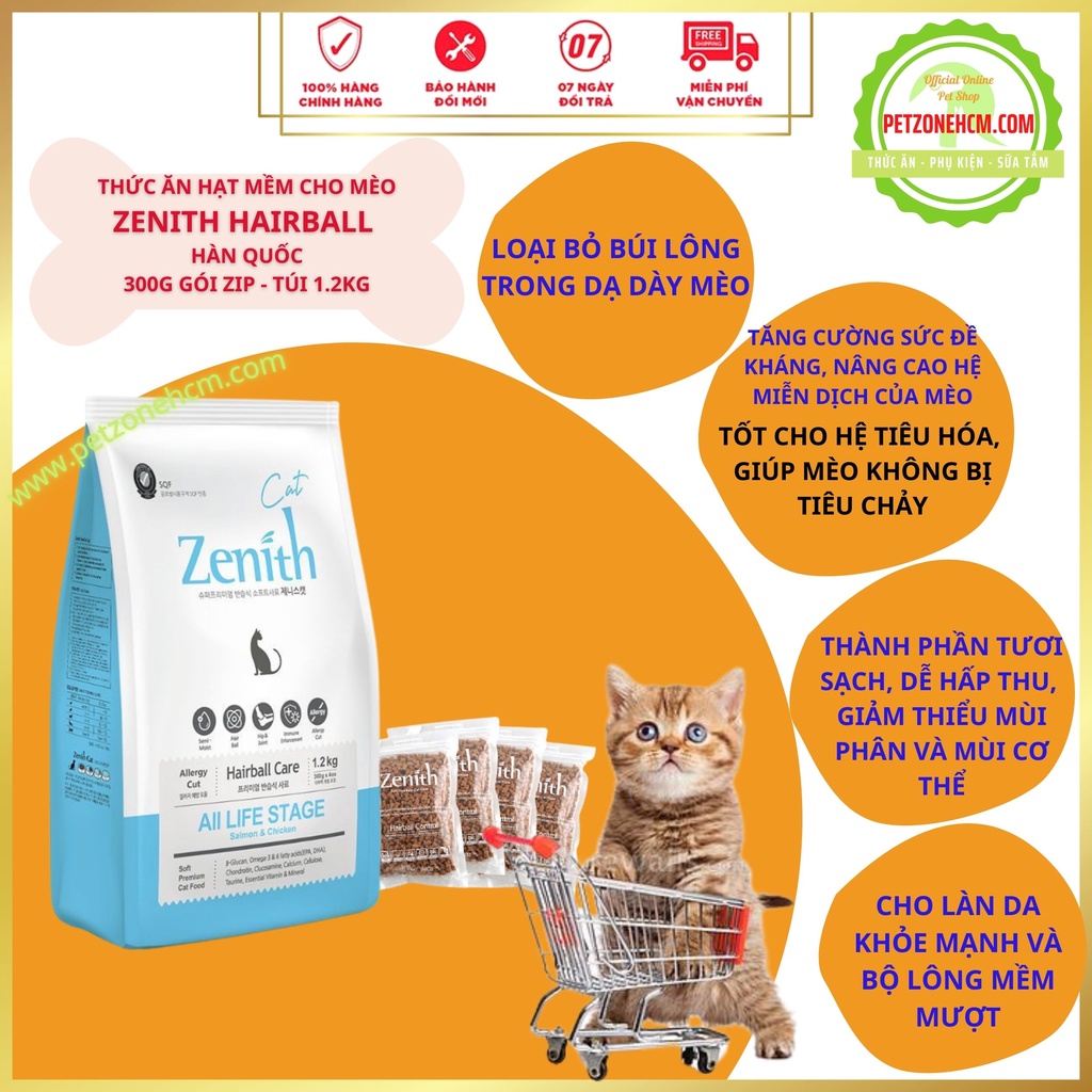 Thức ăn hạt mềm Zenith Cat Hairball 300g cho mèo được nhập khẩu Hàn ...