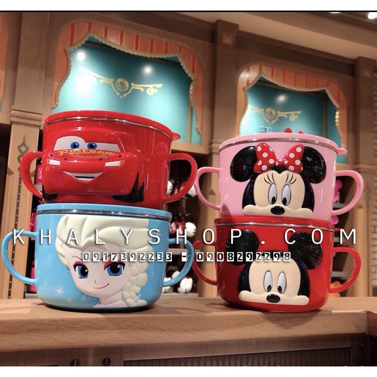Tô inox giữ nhiệt quai cầm hình Elsa - Cars - Minnie cho trẻ em ăn uống ...