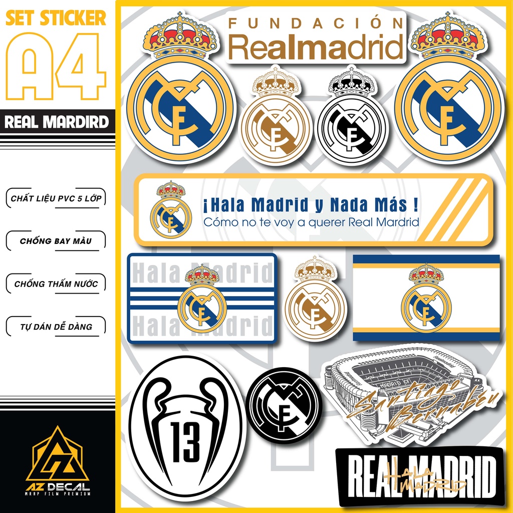 Sticker Bóng Đá CLB Real Madrid Dán Tem Xe, Dán Nón, Điện Thoại, Laptop ...