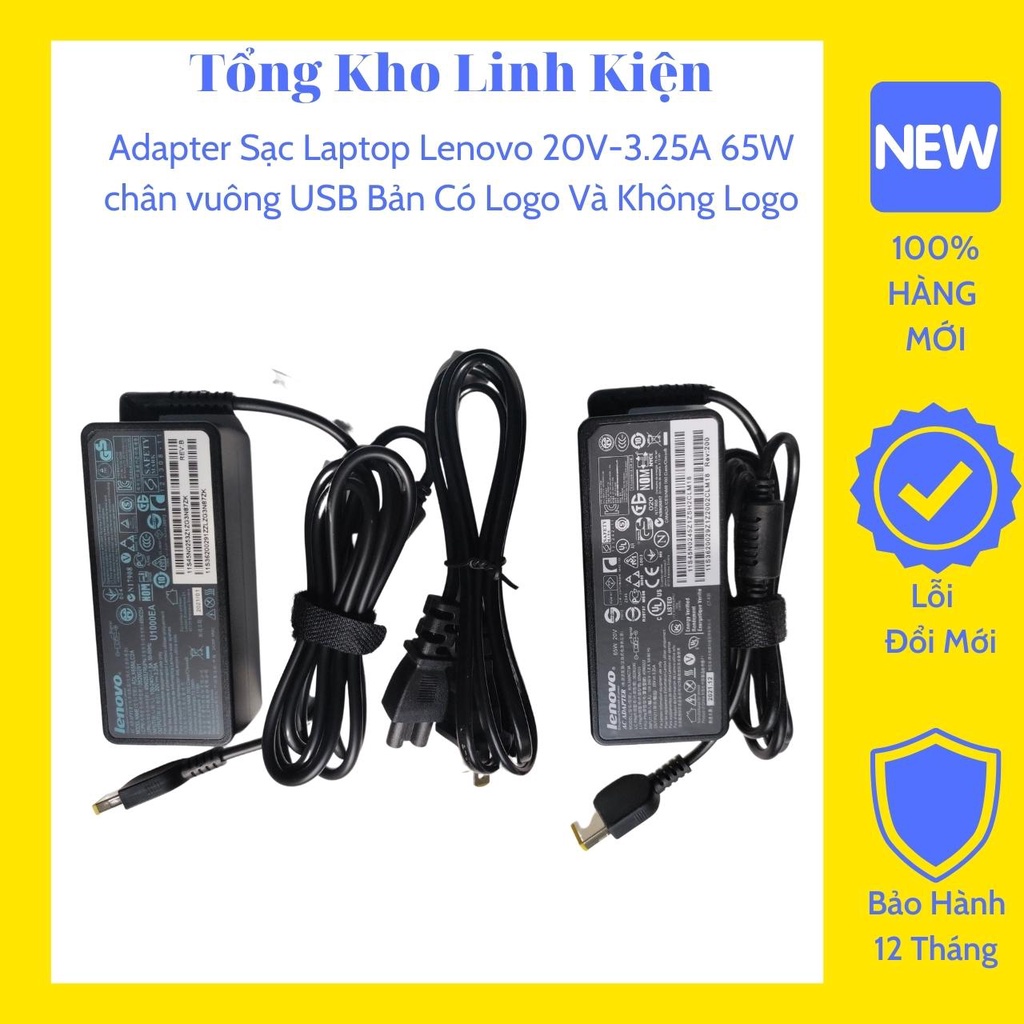 Adapter Sạc Laptop Lenovo 20V-3.25A 65W Chân Vuông USB Tặng Kèm Dây ...