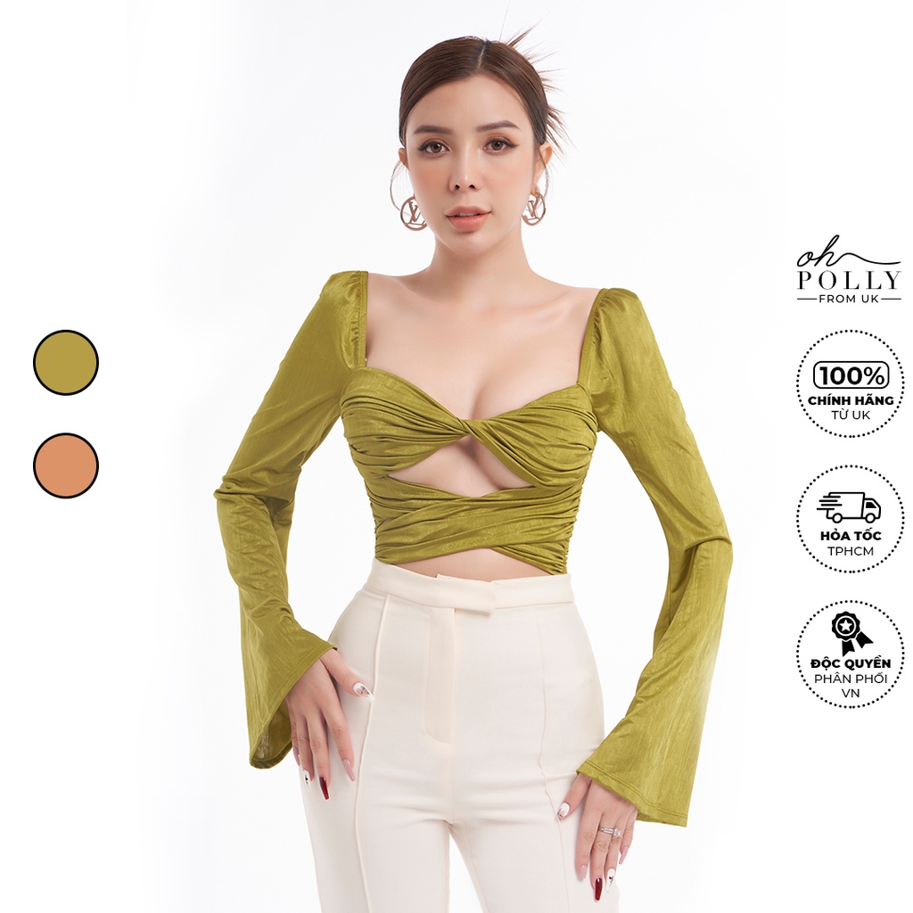 Oh Polly - Áo croptop tay dài khoét ngực, cổ vuông tay dài sexy | Shopee Việt Nam