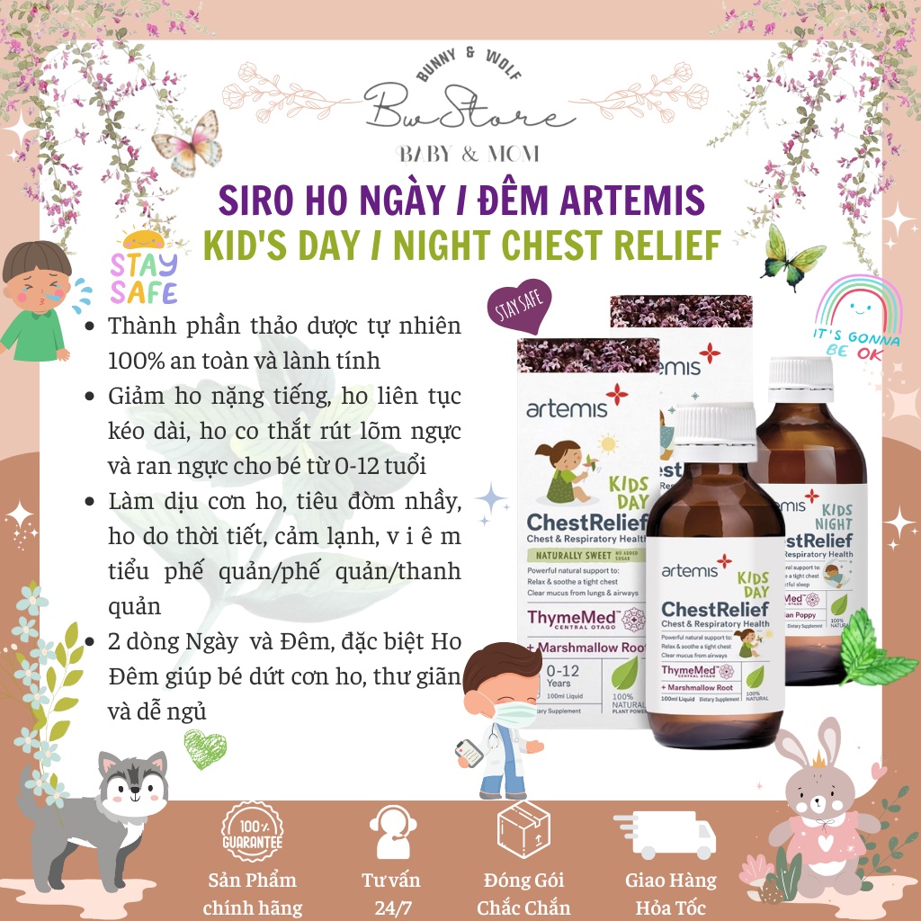 Siro Ho Artemis Chest Relief Day / Night New Zealand 100ml cho bé từ 0 ...