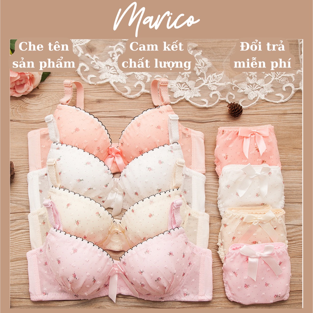 Áo lót nữ có gọng giữ form và nâng ngực đính nơ giữa họa tiết hoa nhí ...