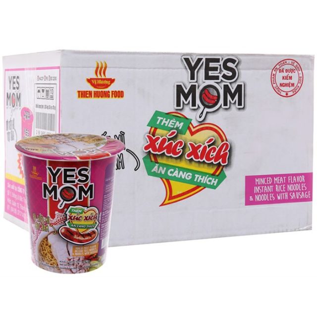 Thùng 24 ly mì Yes Mom hủ tiếu thịt bằm xúc xích ly 76g | Shopee Việt Nam