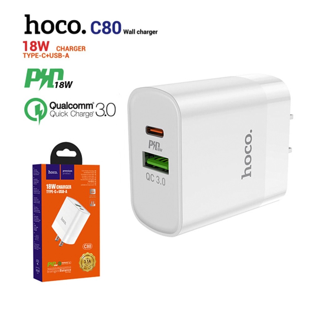 Bộ Củ Sạc Hoco C80 - Hỗ trợ sạc nhanh QC3.0, 2 Cổng Sạc - Hàng Chính Hãng | Shopee Việt Nam