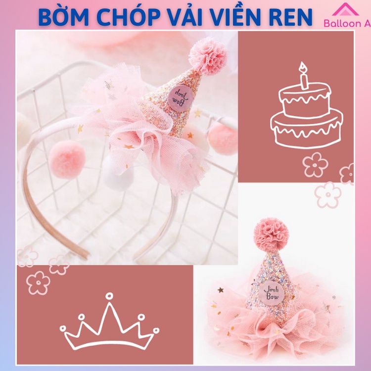 Bờm cài tóc hình nón ren màu hồng Party siêu xinh yêu | Shopee Việt Nam