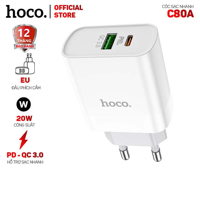 Cốc sạc nhanh IP18W có 2 cổng sạc USB và Type C Hoco C80A hỗ trợ QC3.0 PD[BH 1 đổi 1] | Shopee ...