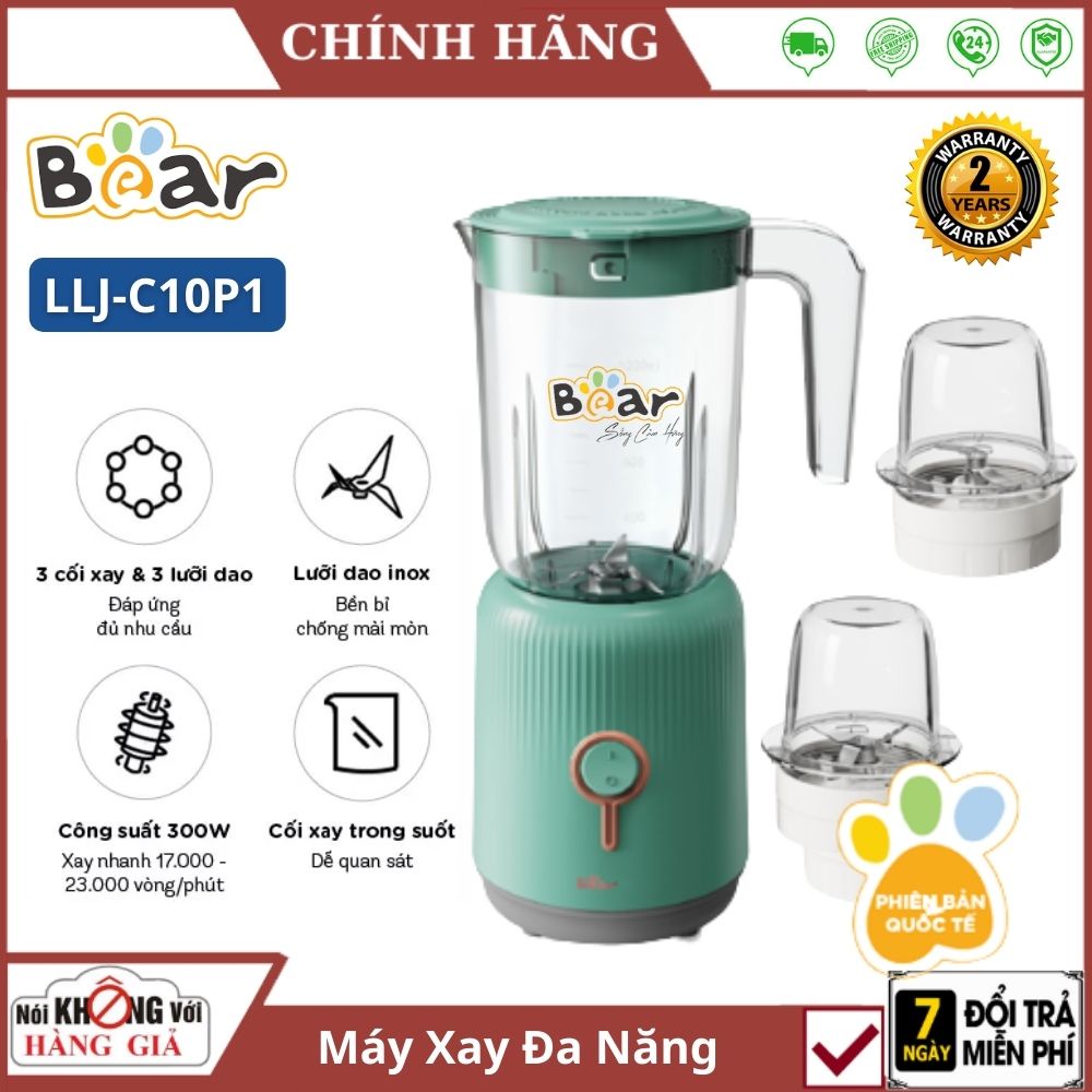 Máy Xay 3 Cối Đa Năng Bear LLJ C10P1 (BL-B10V2) - Xay Thịt , Tỏi Ớt , Sinh Tố , Sữa Hạt , Ăn Dặm ...