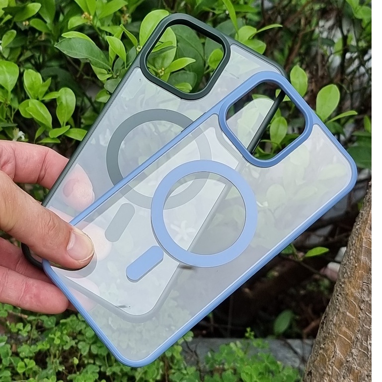 Ốp lưng X&M trong viền màu hỗ trợ sạc Magsafe Cho iPhone 13, 13 Pro, 13 Pro Max, 12 Pro Max lưng ...