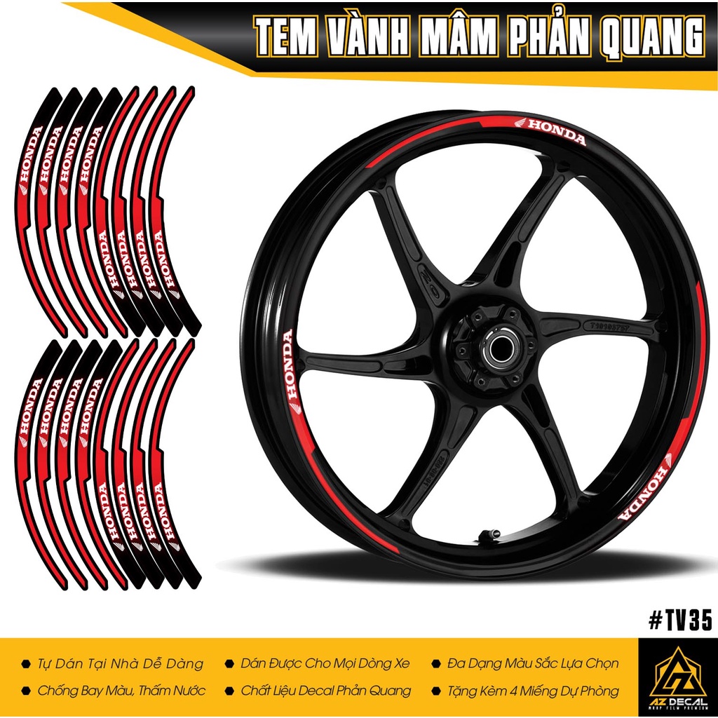 Tem Dán Vành Xe Honda Basic | TV35 | Decal Mâm Xe Máy Phản Quang, Chống ...