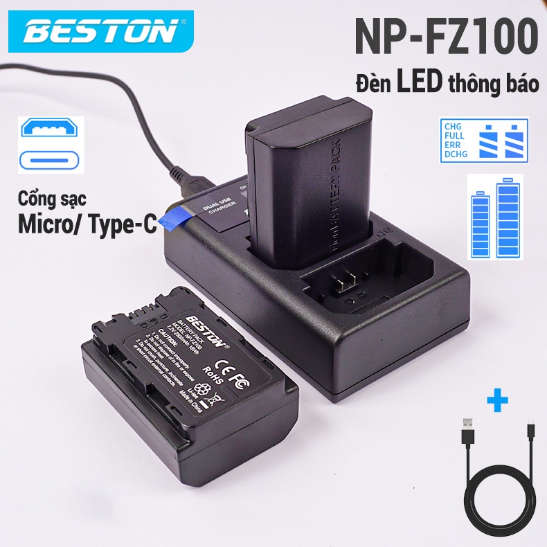 Dock sạc + 2 pin Sony NP-FZ100 Beston dùng cho máy ảnh SONY A7M3 A7RM3 ...
