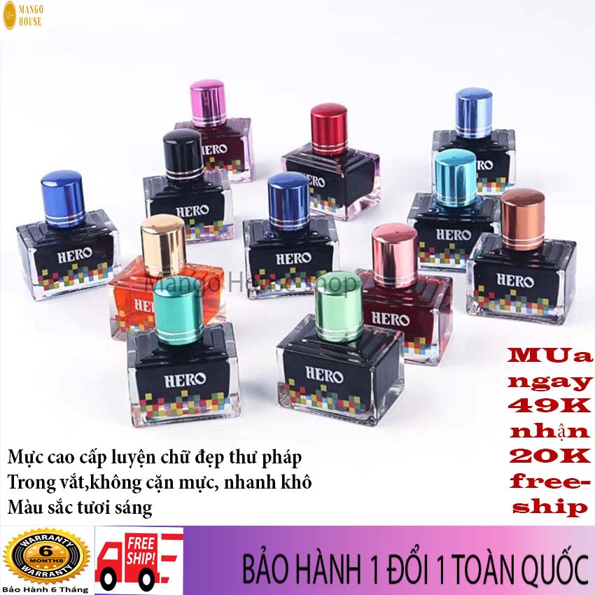 Mực bút máy HERO cao cấp- Mực viết chữ nghệ thuật 40 ml, khô nhanh ...
