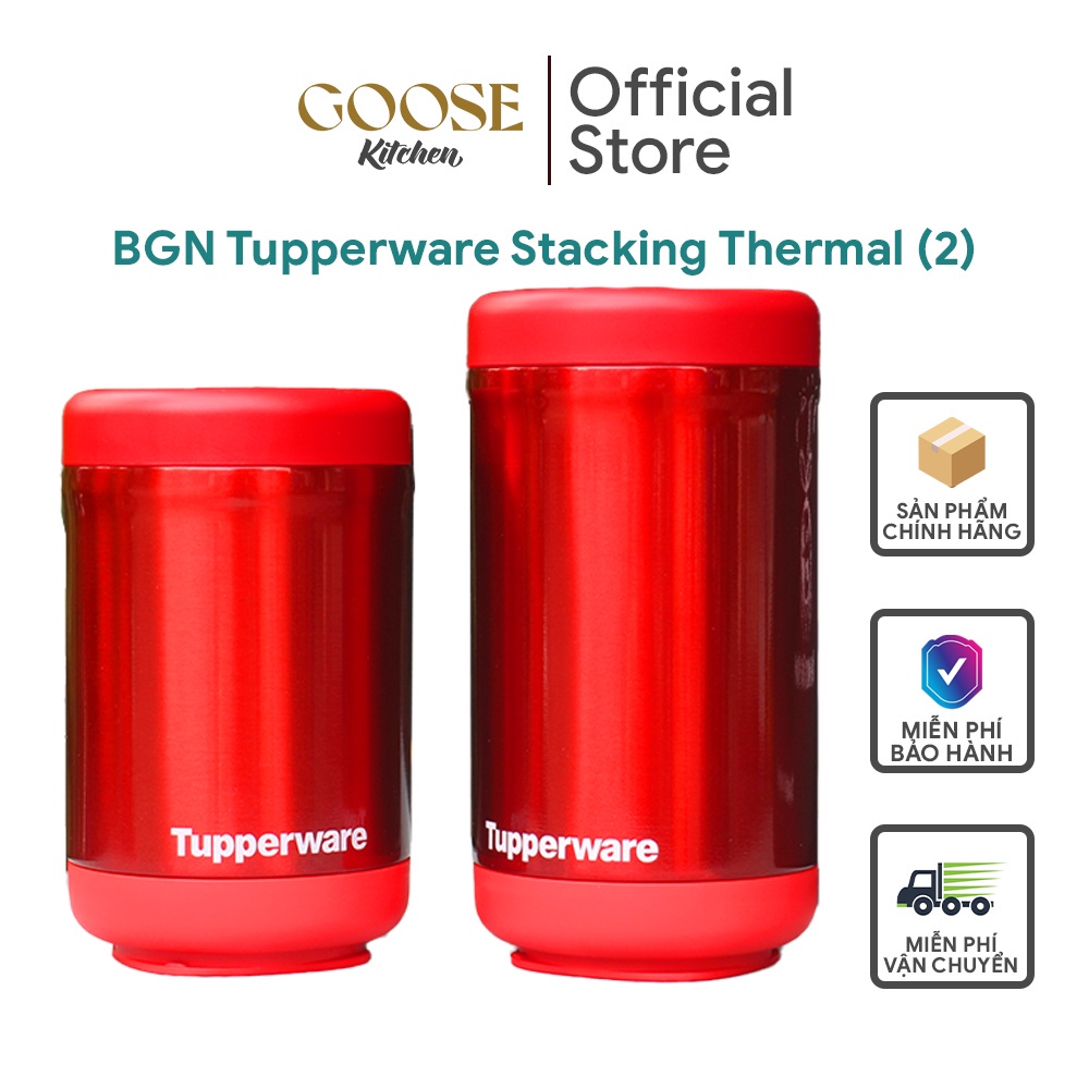 Bình nước giữ nhiệt Tupperware Stacking Thermal Red chính hãng bộ 2 ...