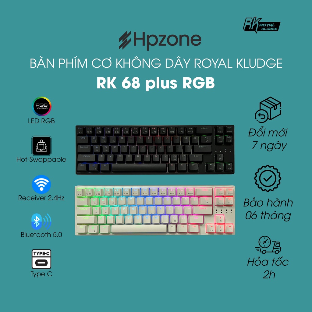 RK68 Bàn phím cơ không dây RK 68 PLUS RGB chính hãng ROYAL KLUDGE, Hot Swappable, Bluetooth 5.0 ...